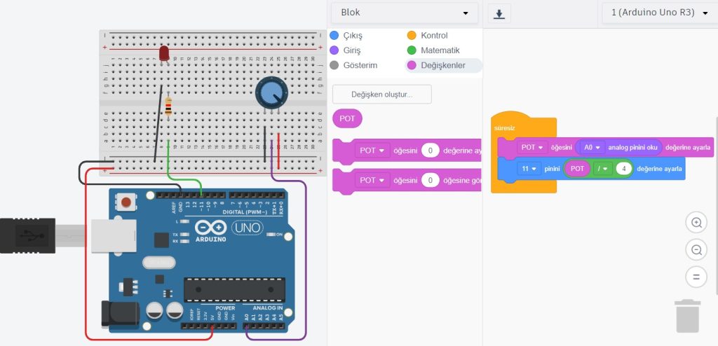 Tinkercad ile Ayarlı Led
